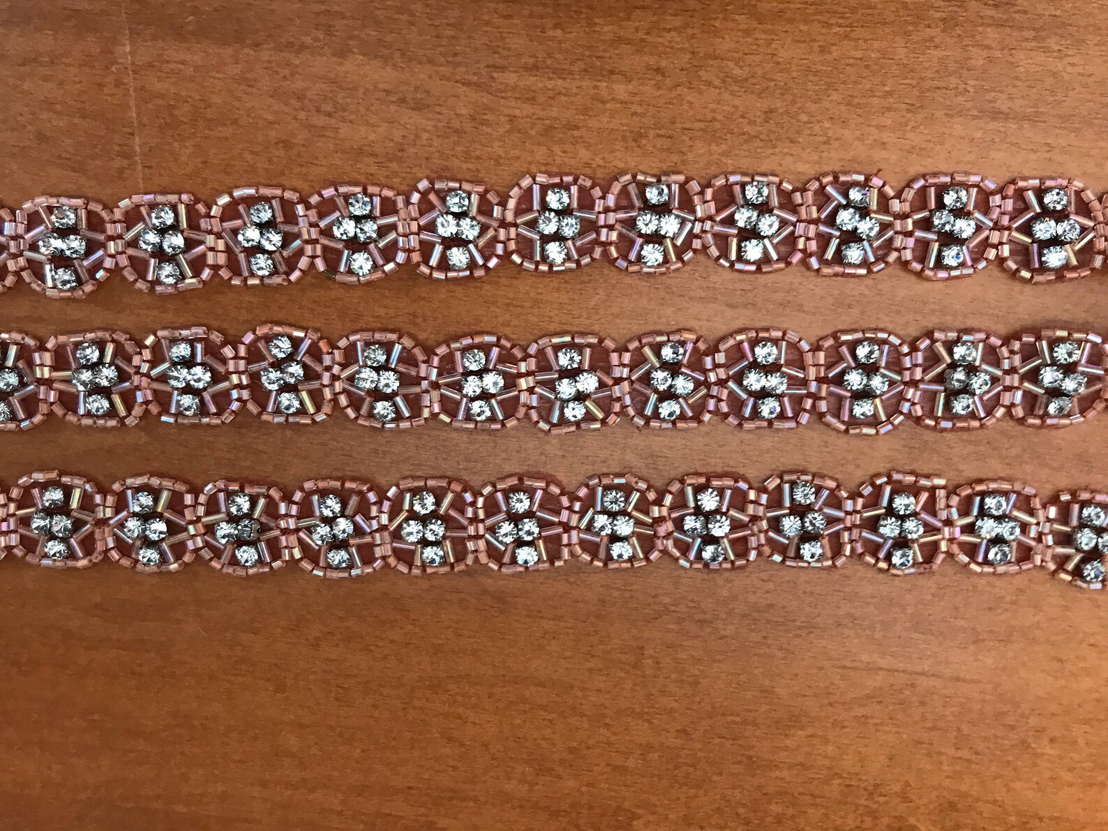 1 Yard Coral Rhinestone Trim.appliqué, Rhinestone Trims, Bridal ...