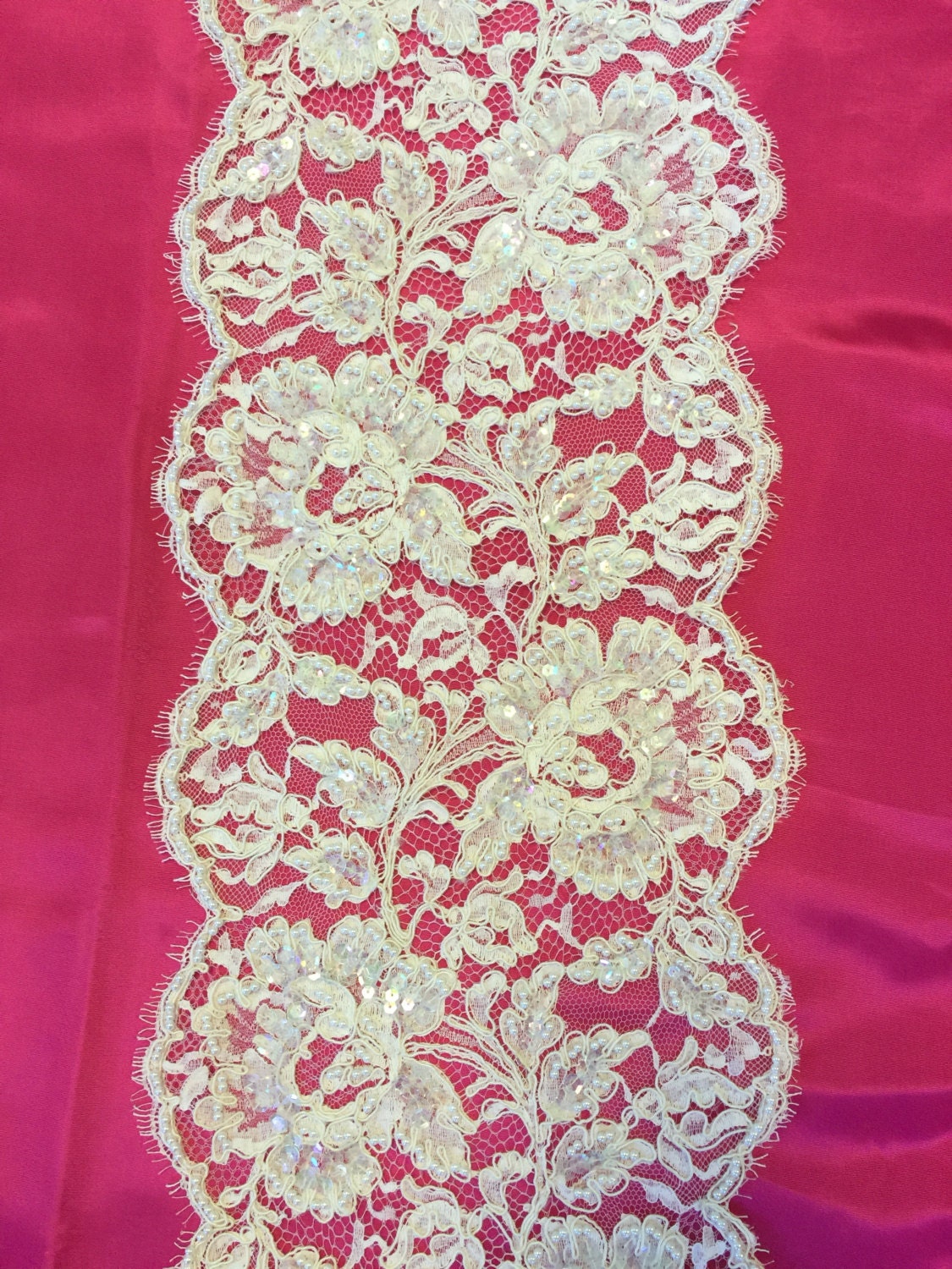 2 5/8 Yards of French Re-embroidered Alencon Lace with Pearls | Etsy