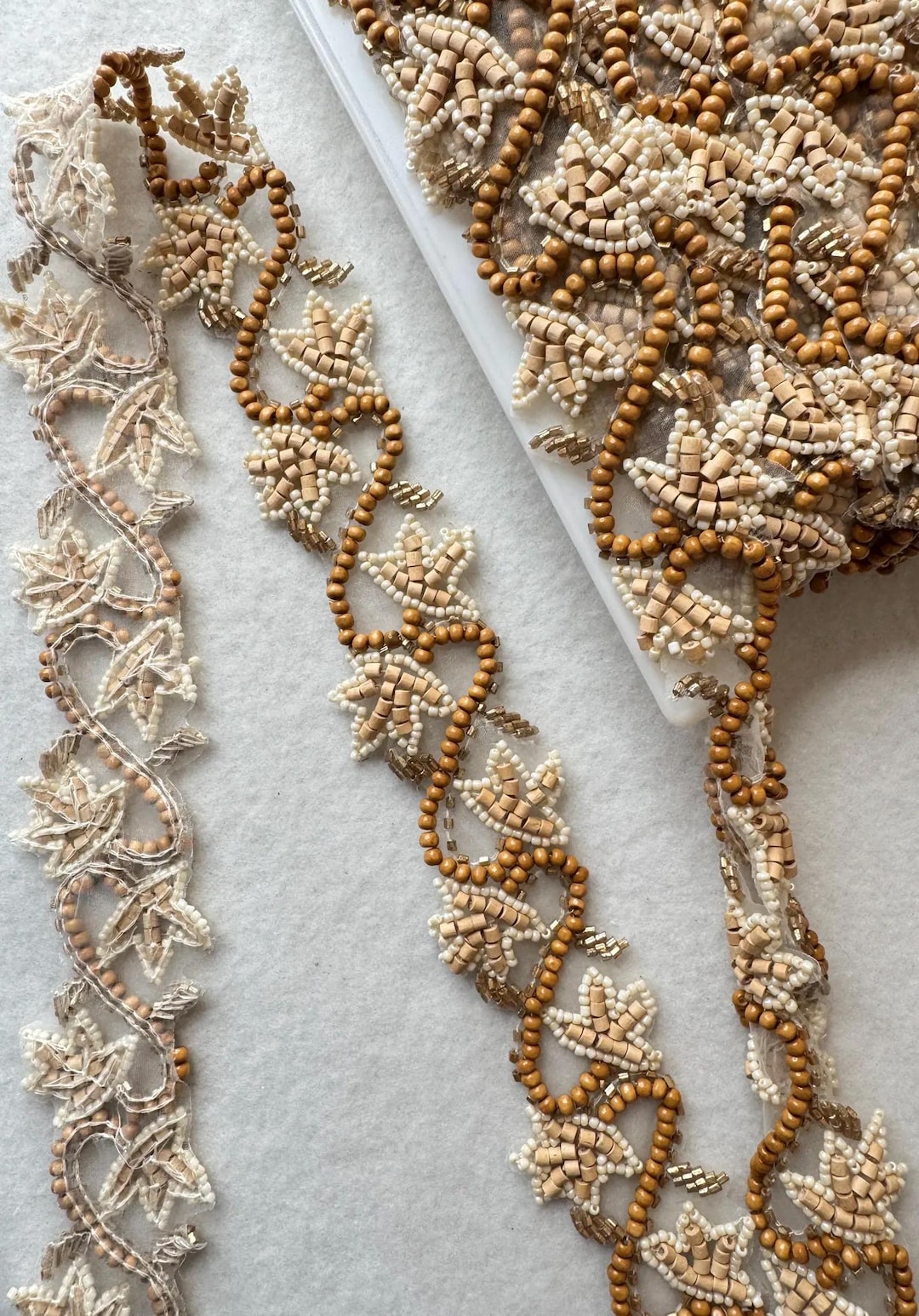 Beaded Trim. Col.natural/wooden Beads. Sold by the Yard. Costume ...