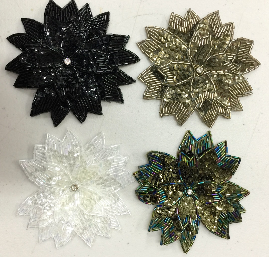 Beaded and Sequinned Sew-on Appliqué Flower. Beaded Trims,beaded ...