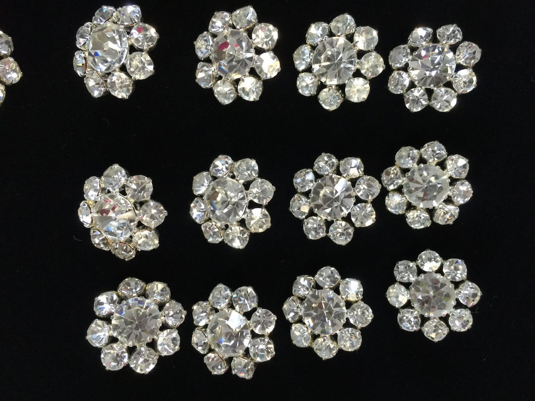 12 Rhinestone Button Crystal Silver Metal Shank Czech Buttons, Silver ...