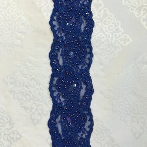 Royal Blue Beaded Sequin Embroidery Ribbon Lace Trim.pearl Beaded Lace ...