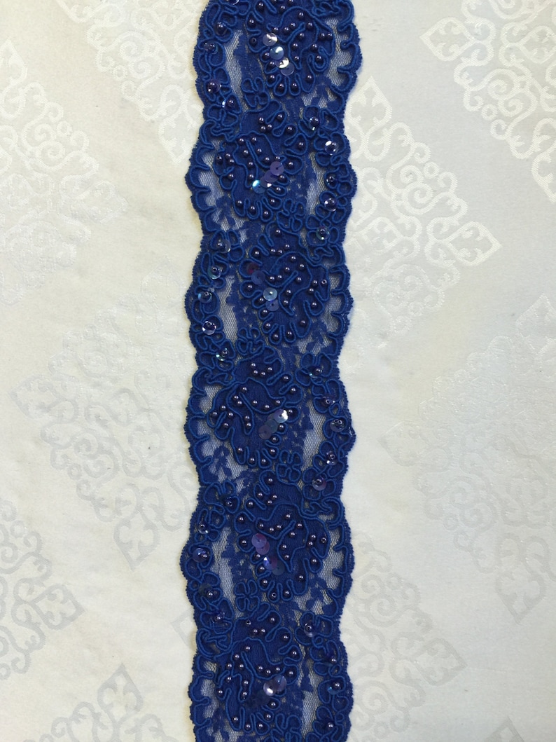 Royal Blue Beaded Sequin Embroidery Ribbon Lace Trim.pearl Beaded Lace ...