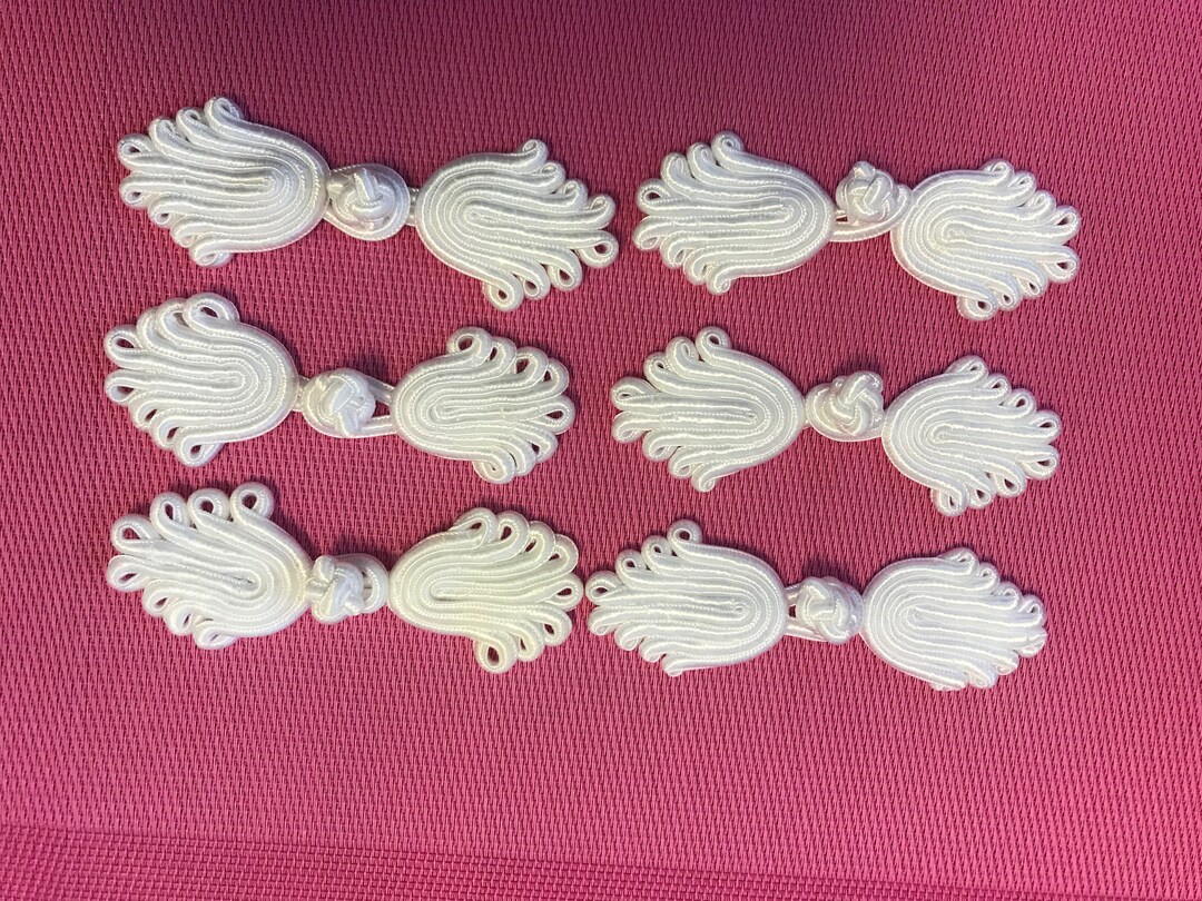 6 Pairs White Braided Cord Frog Closure Buttons.purse Toggle, Frogs ...