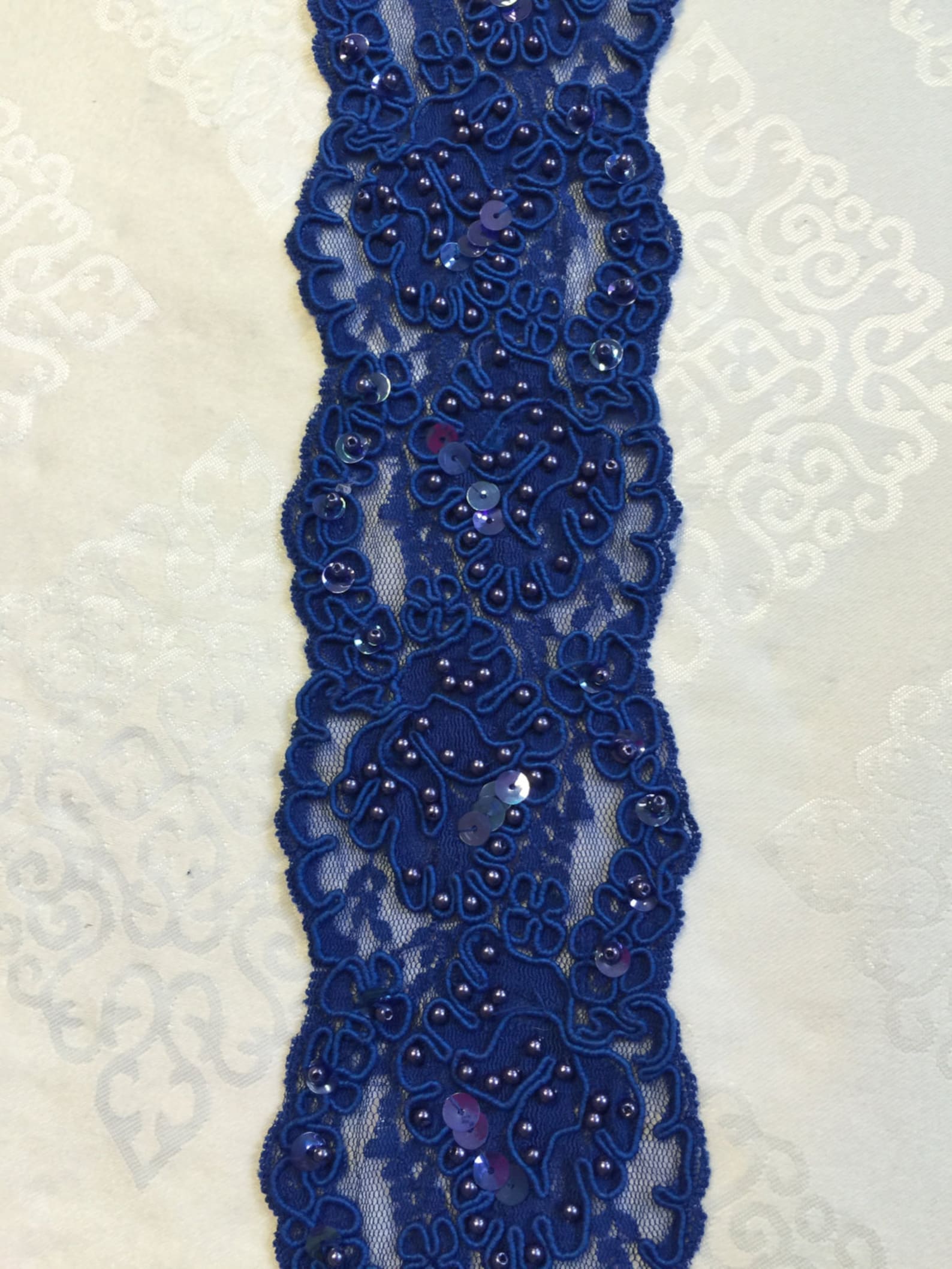 Royal Blue Beaded Sequin Embroidery Ribbon Lace Trim.pearl Beaded Lace ...