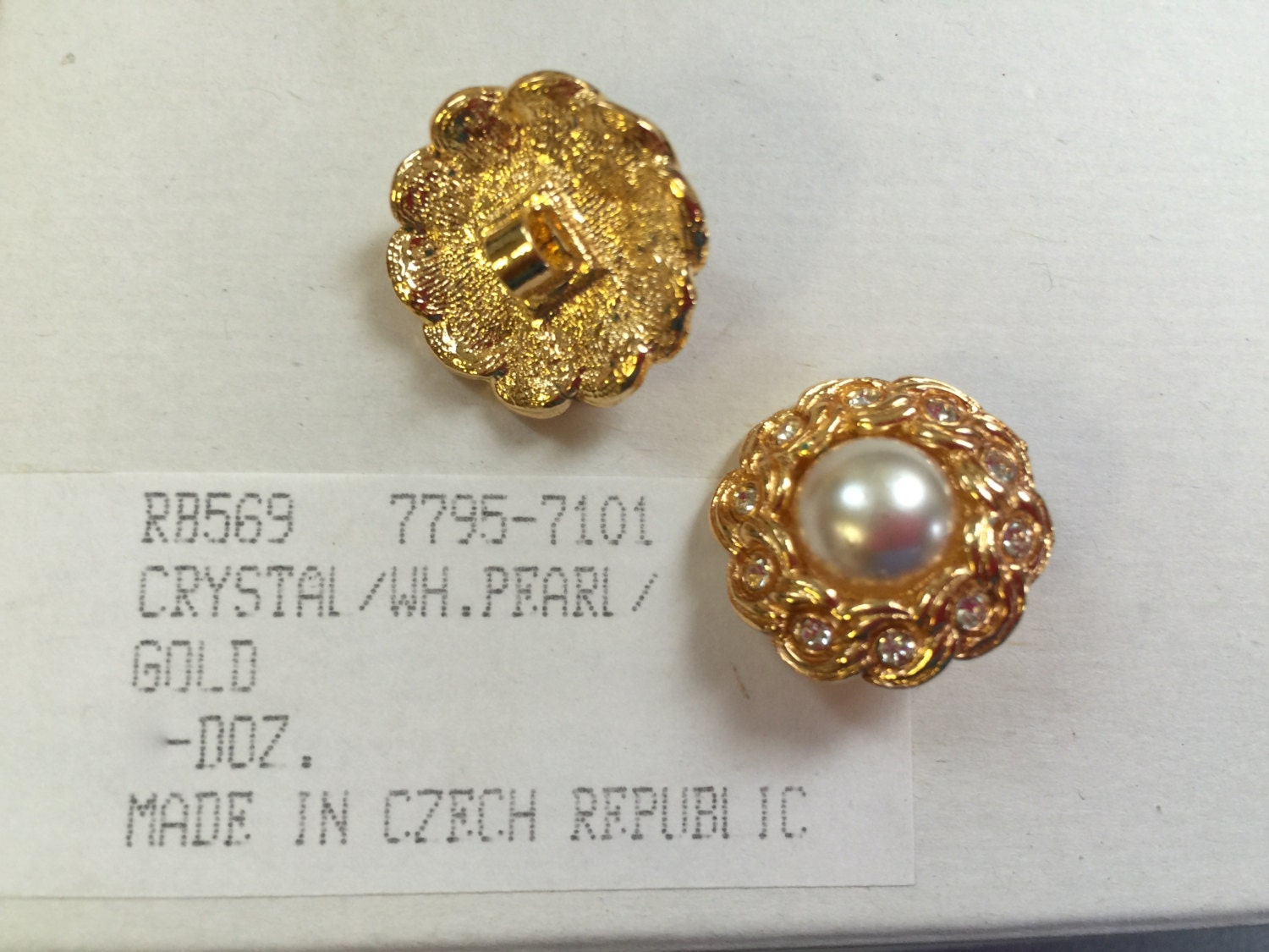 12 Vintage Pearl Buttons Gold. Czech Rhinestone Buttons. Made - Etsy