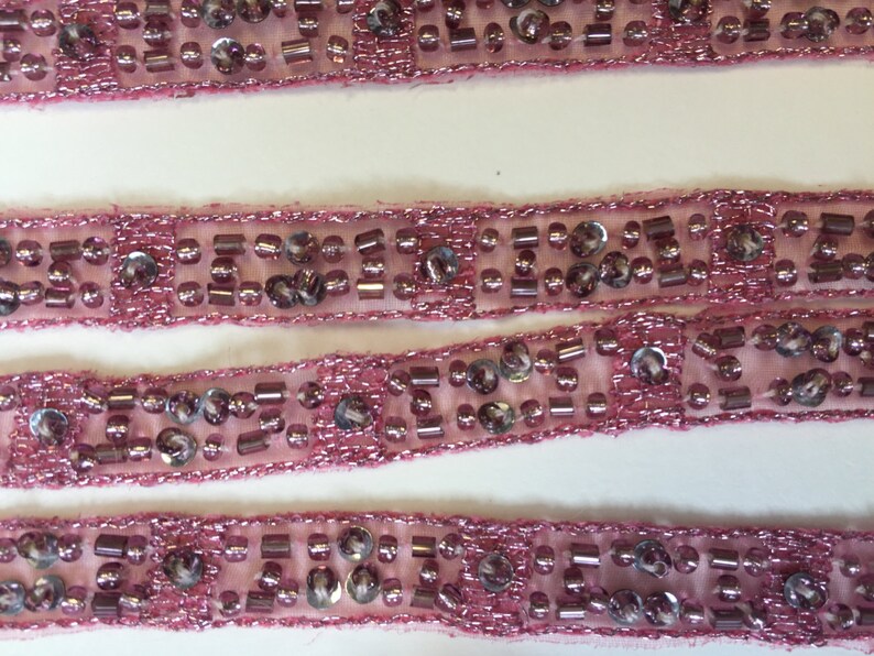 2 Yards of Narrow Beaded Trim. Beaded Trims.beaded Trims, Pink Trims ...