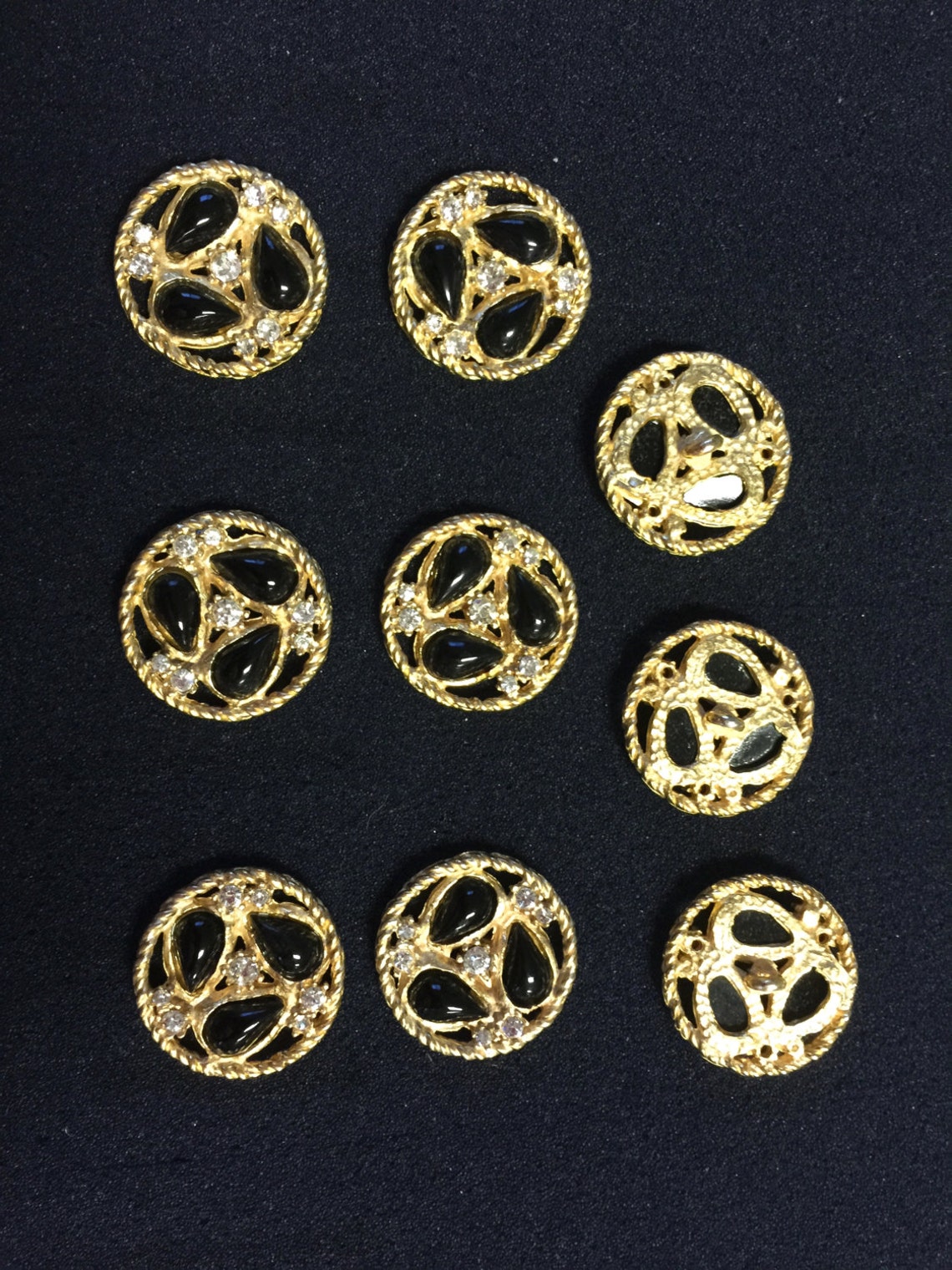 9 Vintage Black Glass Shank Rhinestone Buttons. Made in | Etsy