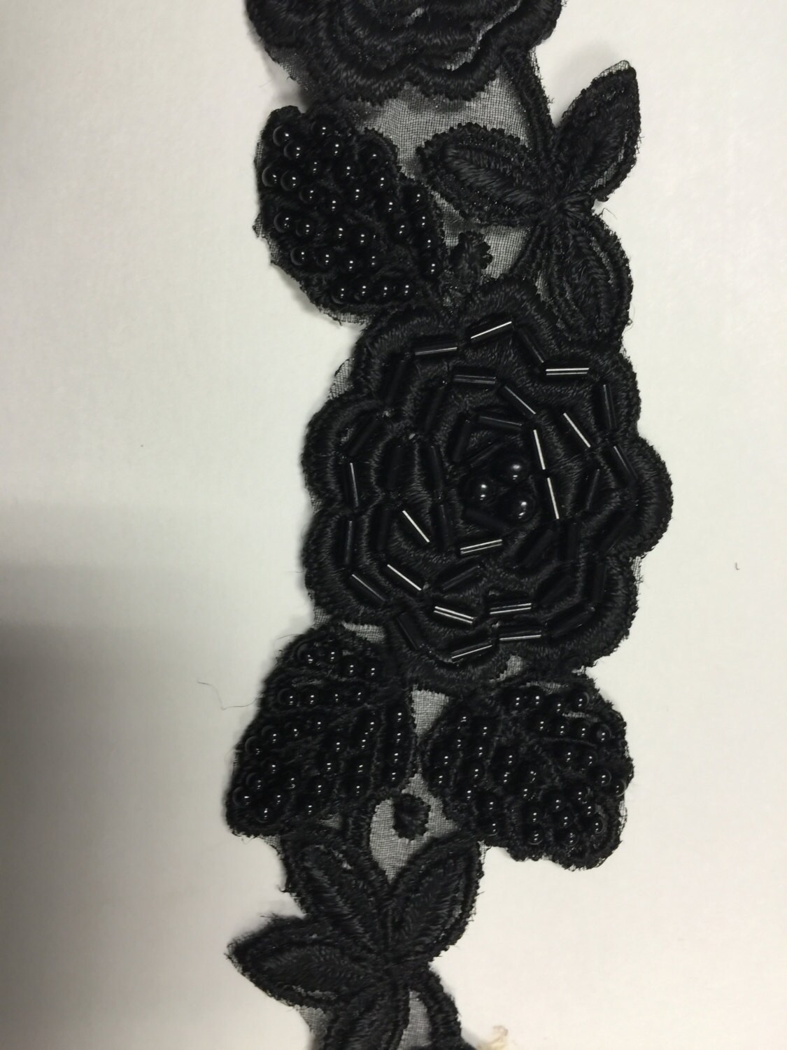 Black Beaded Embroidery Flower Appliqué Motif Sequinned - Etsy