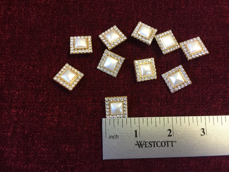Vintage Swarovski Crystal Square Pearl Button With Gold Metal ...