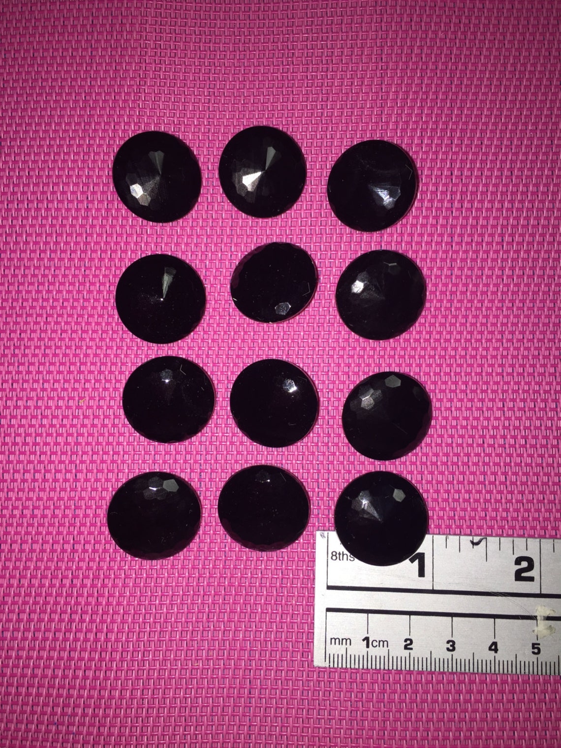 12 Vintage Black Glass Shank Buttons Faceted With Centre | Etsy
