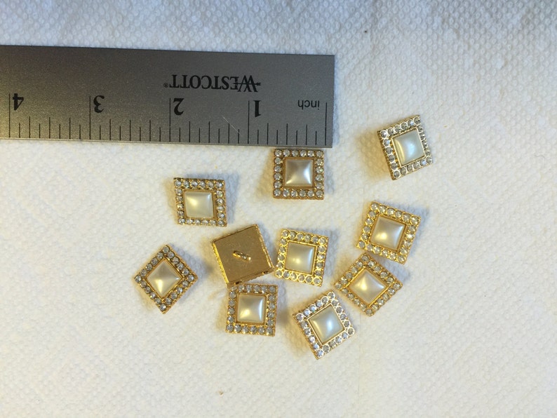 Vintage Swarovski Crystal Square Pearl Button With Gold Metal ...