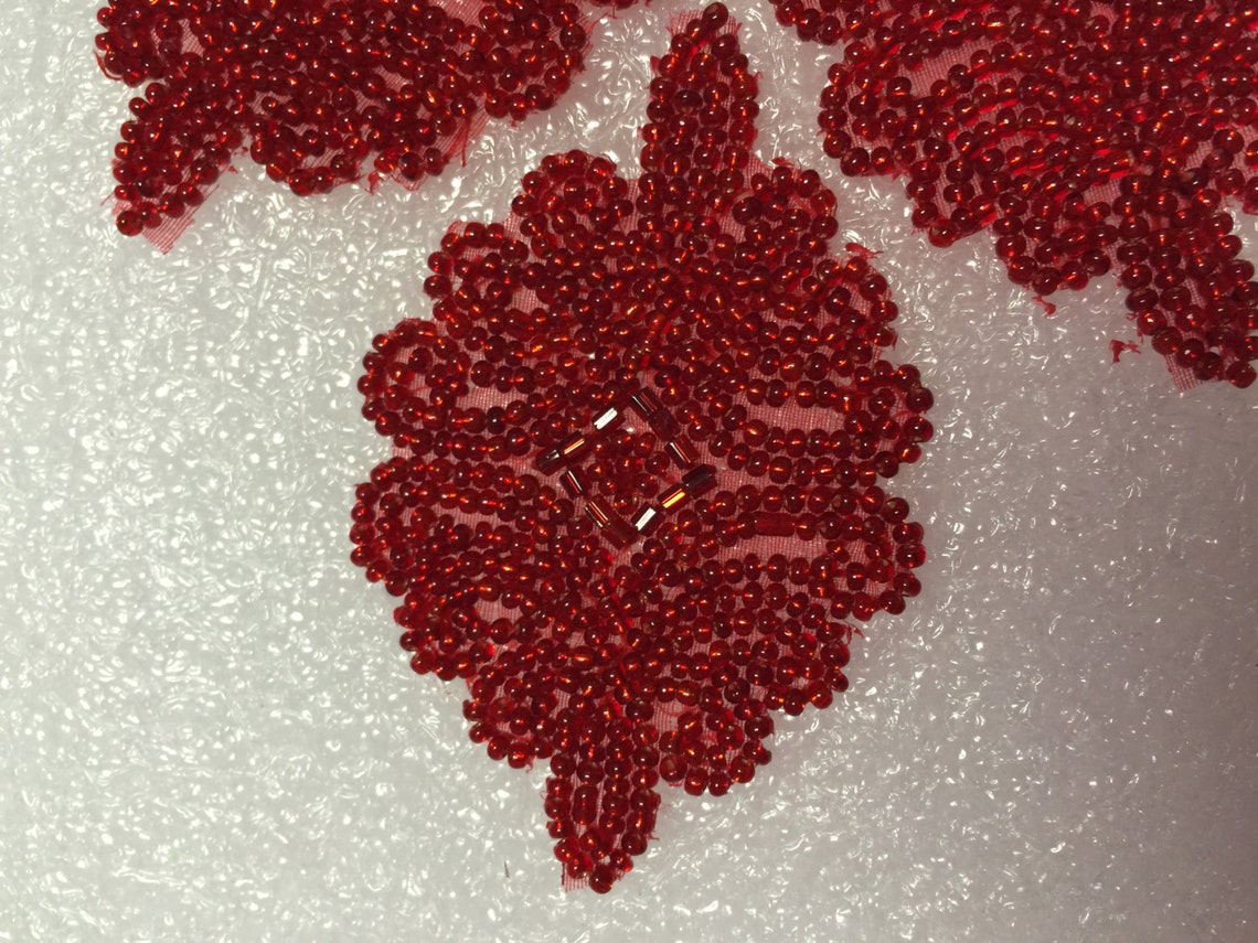 6 Pieces of Red Beaded Appliqué. - Etsy