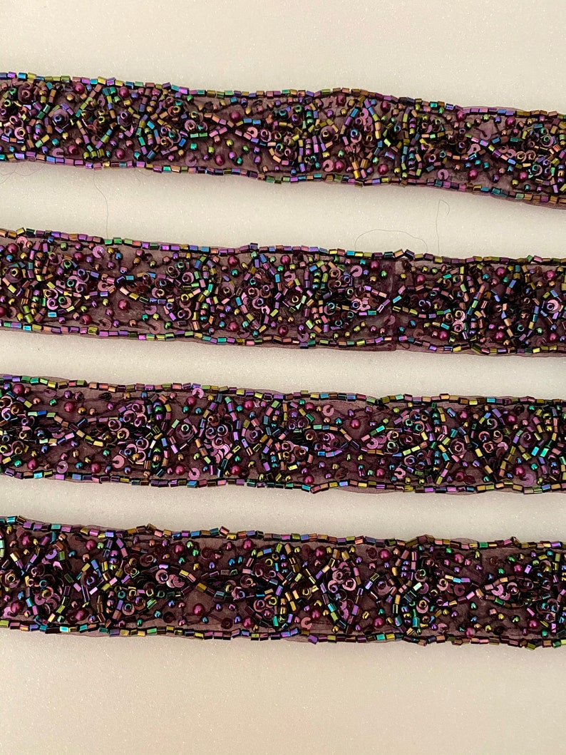 48 Inches Long Heavily Beaded Trim. Gorgeous Plum Color. for Your ...