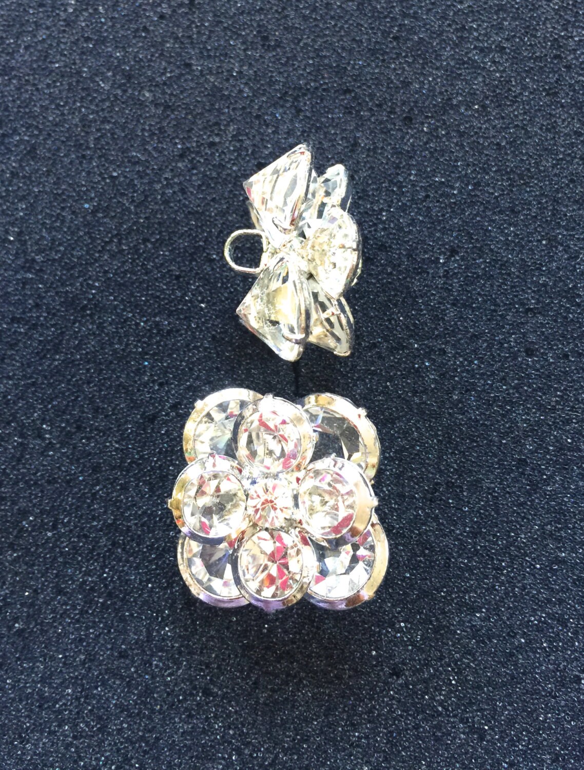 12 Vintage Czech Glass Buttons Crystal Clear Silver Metal Shank. Made ...