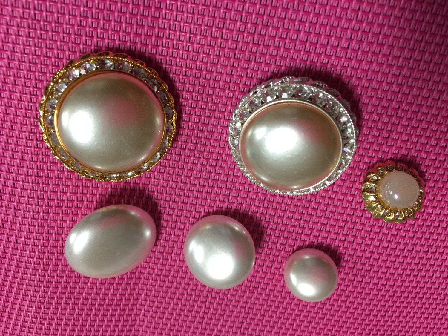 6 Assorted Pearl Rhinestone Button Czech Rhinestone Pearl | Etsy