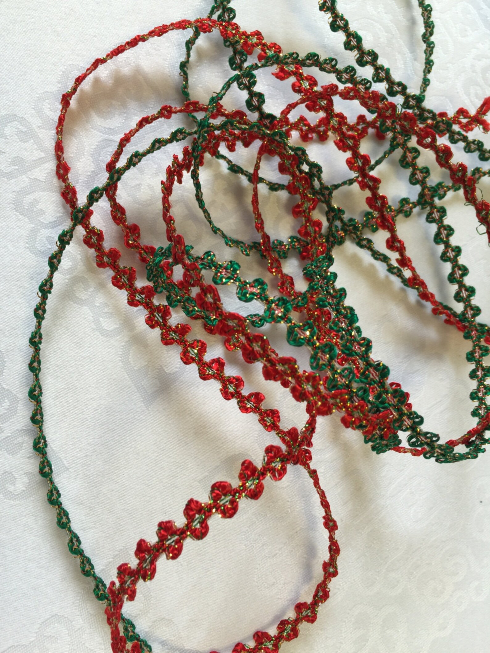 Metallic Ric Rac Ribbon, Green Zigzag Ribbon, Red Ric Rac Trim. Made in ...