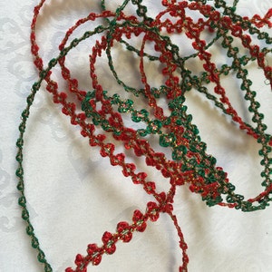 Metallic Ric Rac Ribbon, Green Zigzag Ribbon, Red Ric Rac Trim. Made in ...