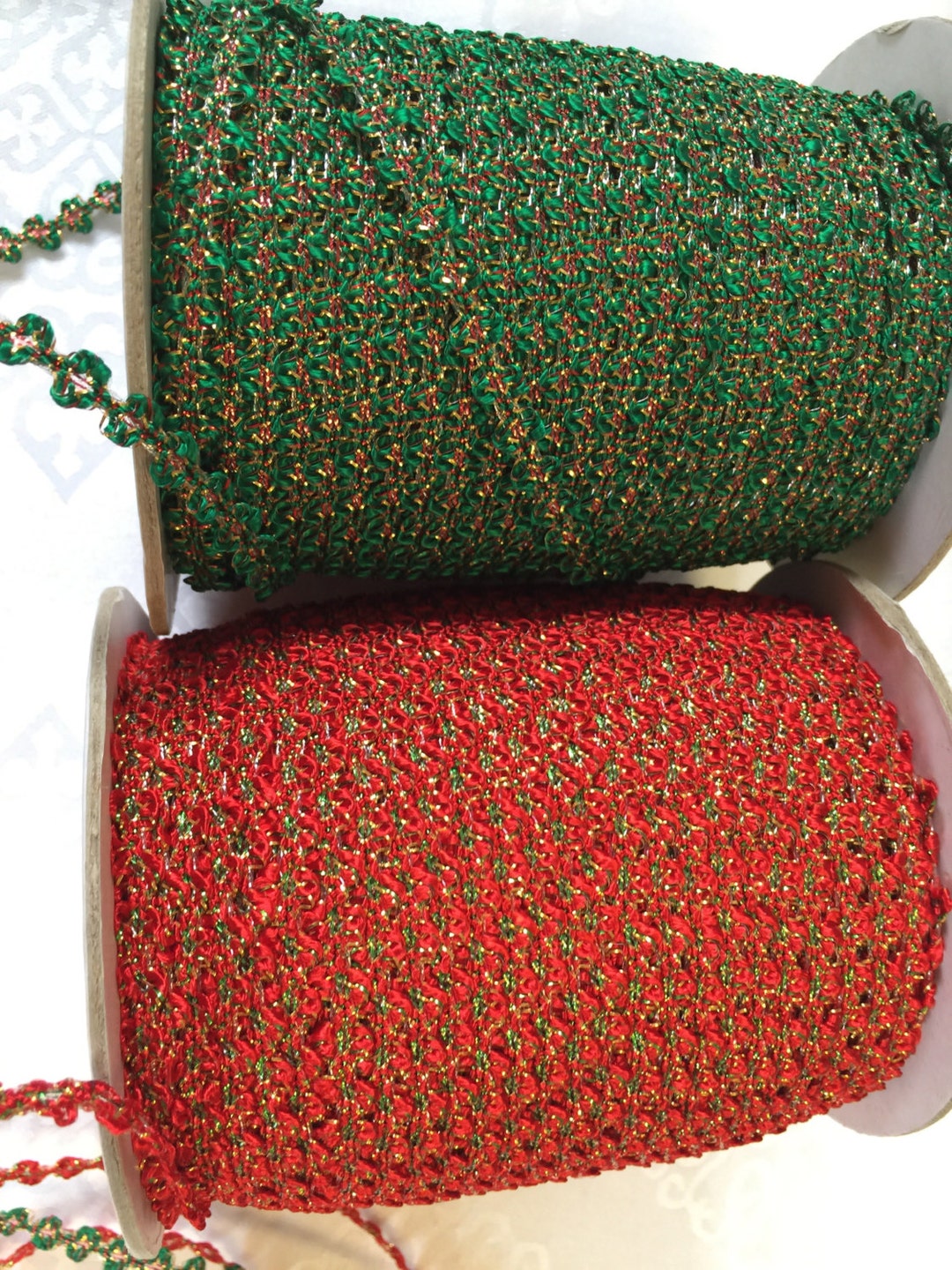 Metallic Ric Rac Ribbon, Green Zigzag Ribbon, Red Ric Rac Trim. Made in ...