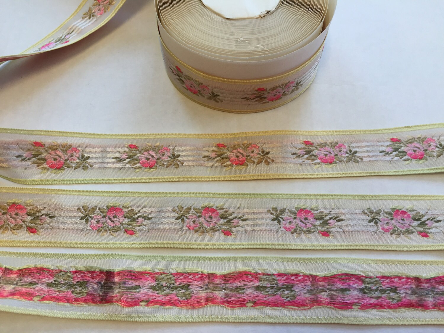 French Vintage Floral Ribbon With Pattern. Made in France. - Etsy