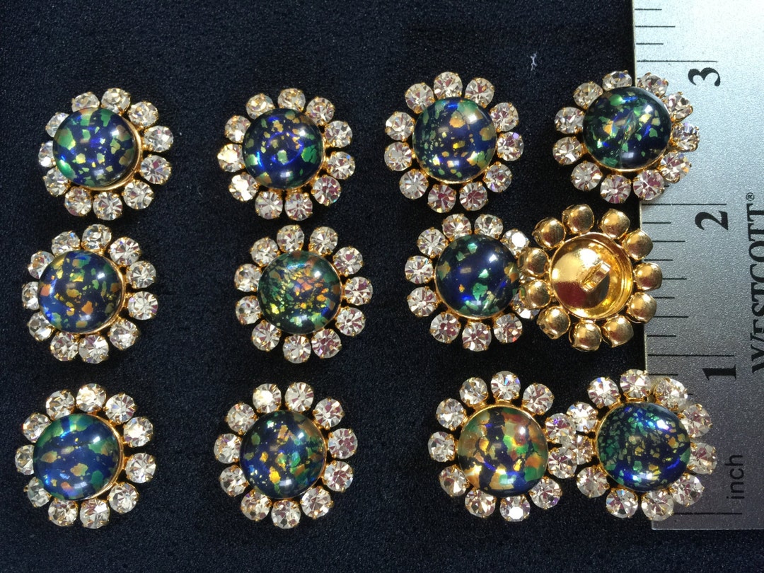 Crystal Black Opal Gold Buttons. Made in Czech Republic. Fancy Buttons ...
