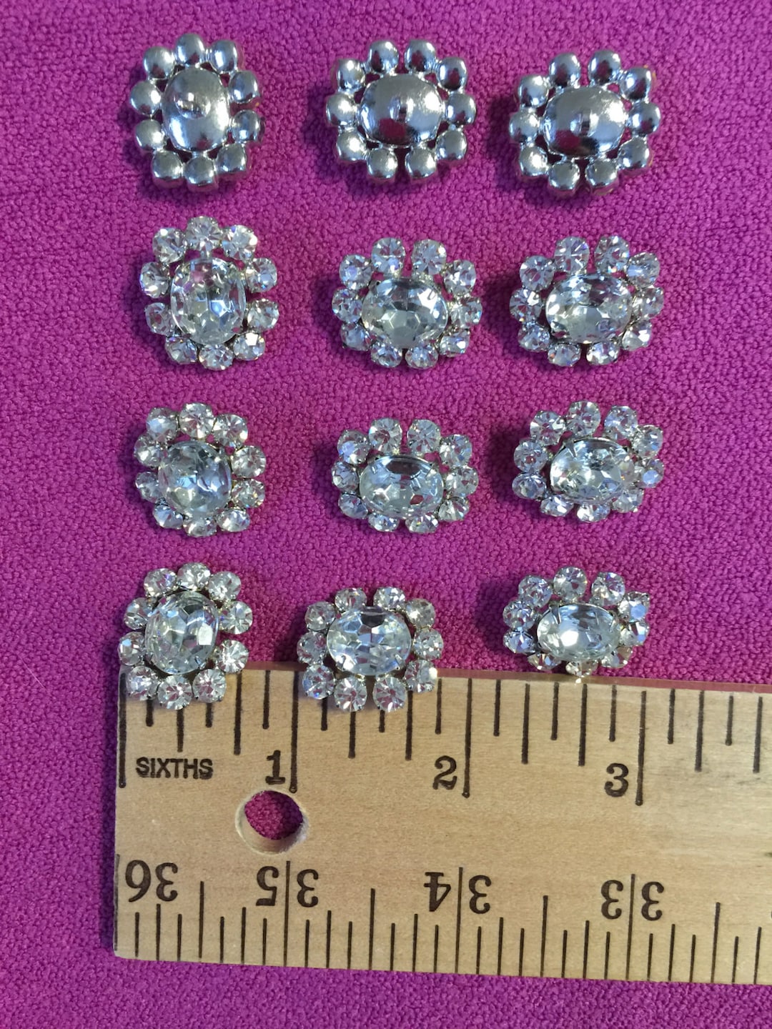 12 Vintage Czech Glass Buttons Crystal Clear Silver Metal Shank. Made ...