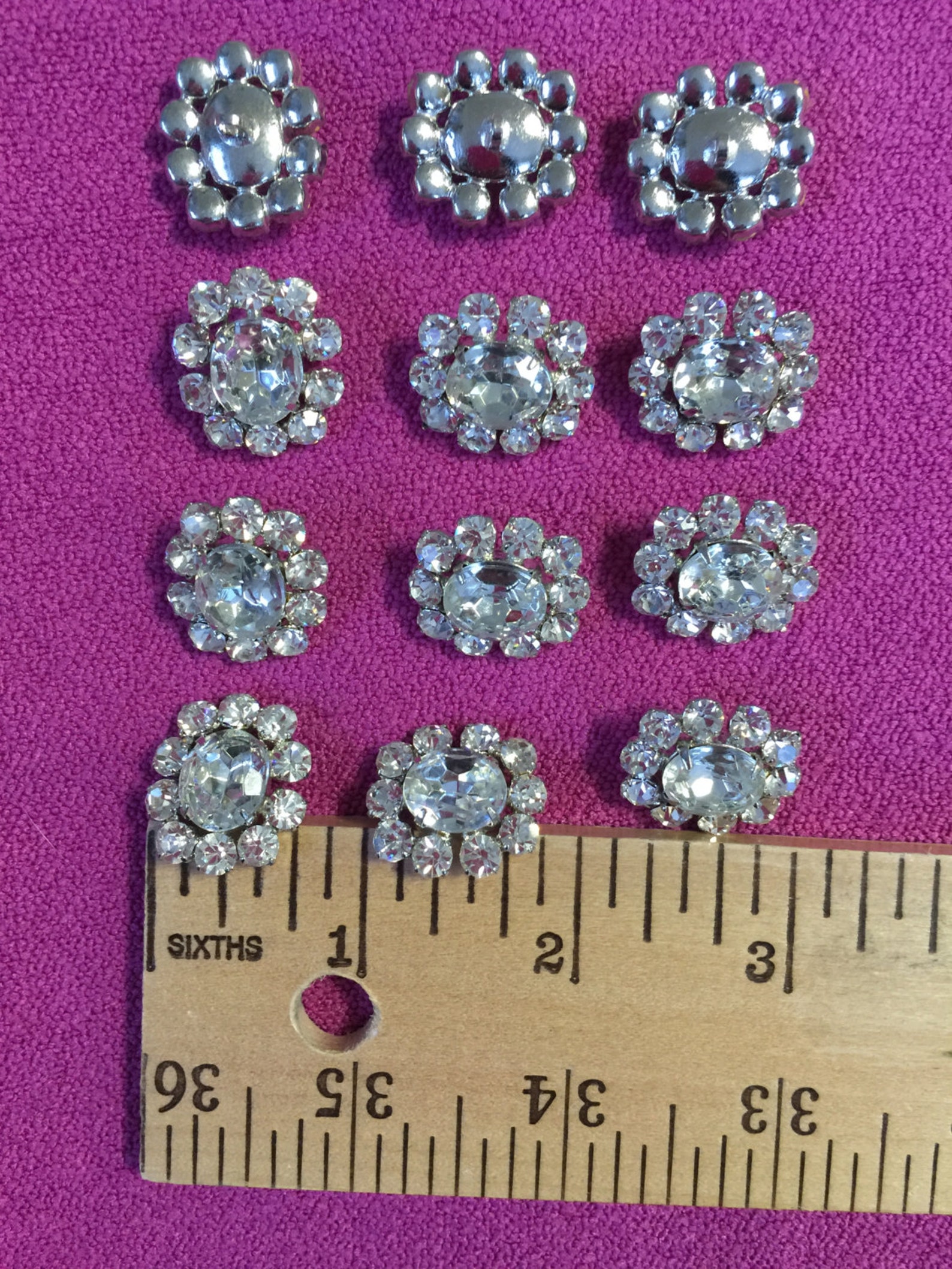 12 Vintage Czech Glass Buttons Crystal Clear Silver Metal Shank. Made ...