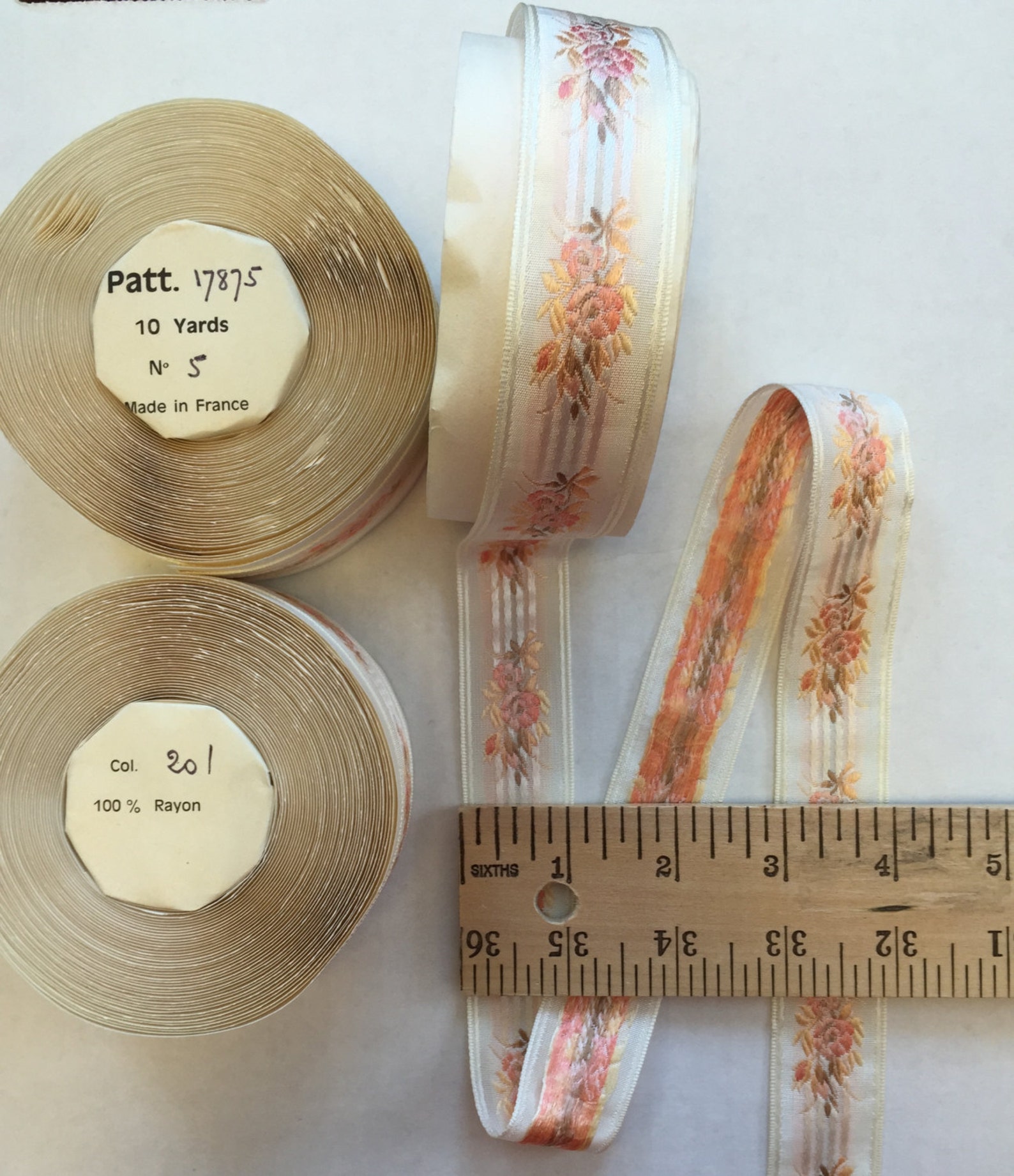 French Vintage Floral Ribbon With Pattern. Made in France. - Etsy