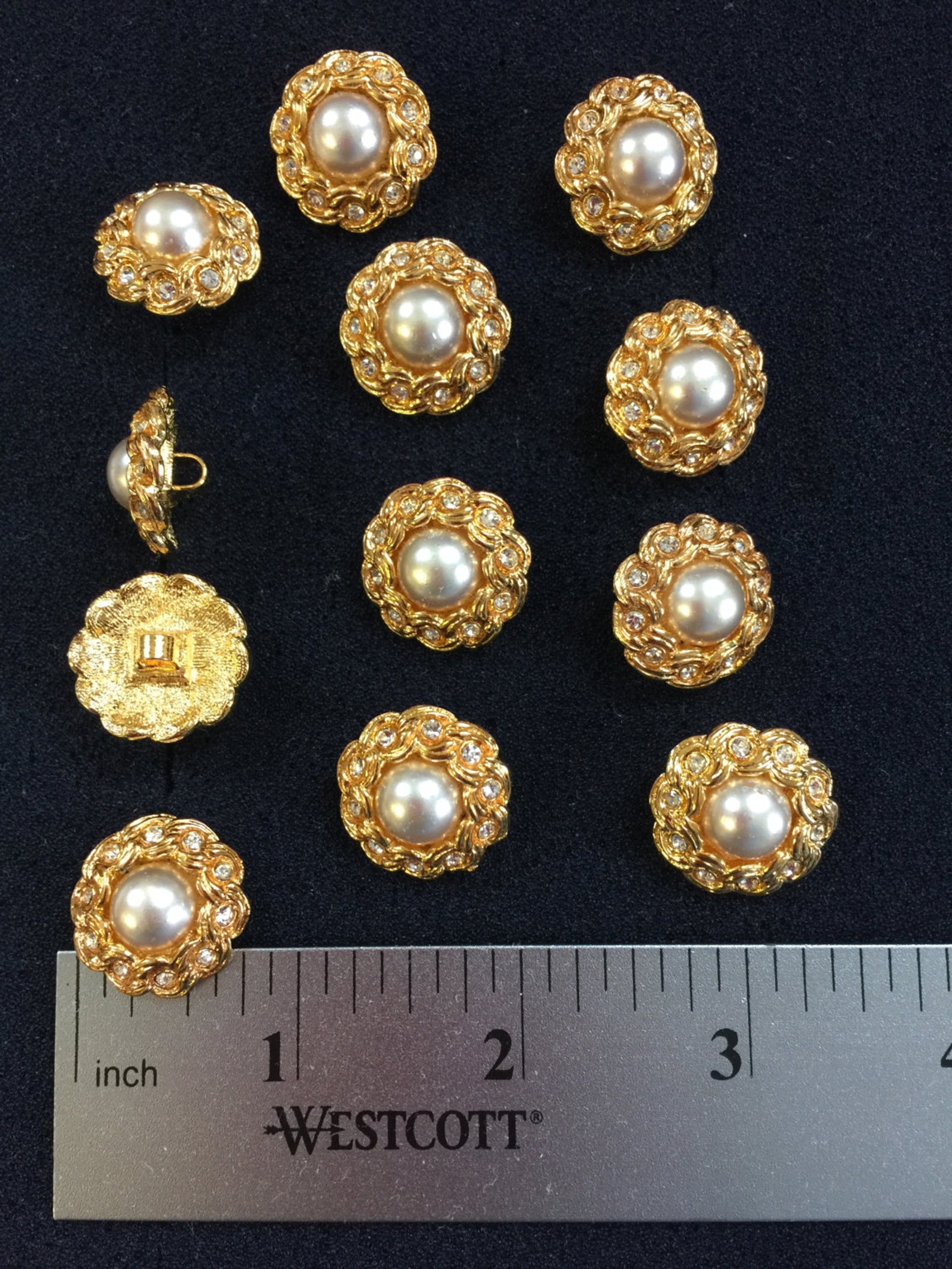 12 Vintage Pearl Buttons Gold. Czech Rhinestone Buttons. Made - Etsy