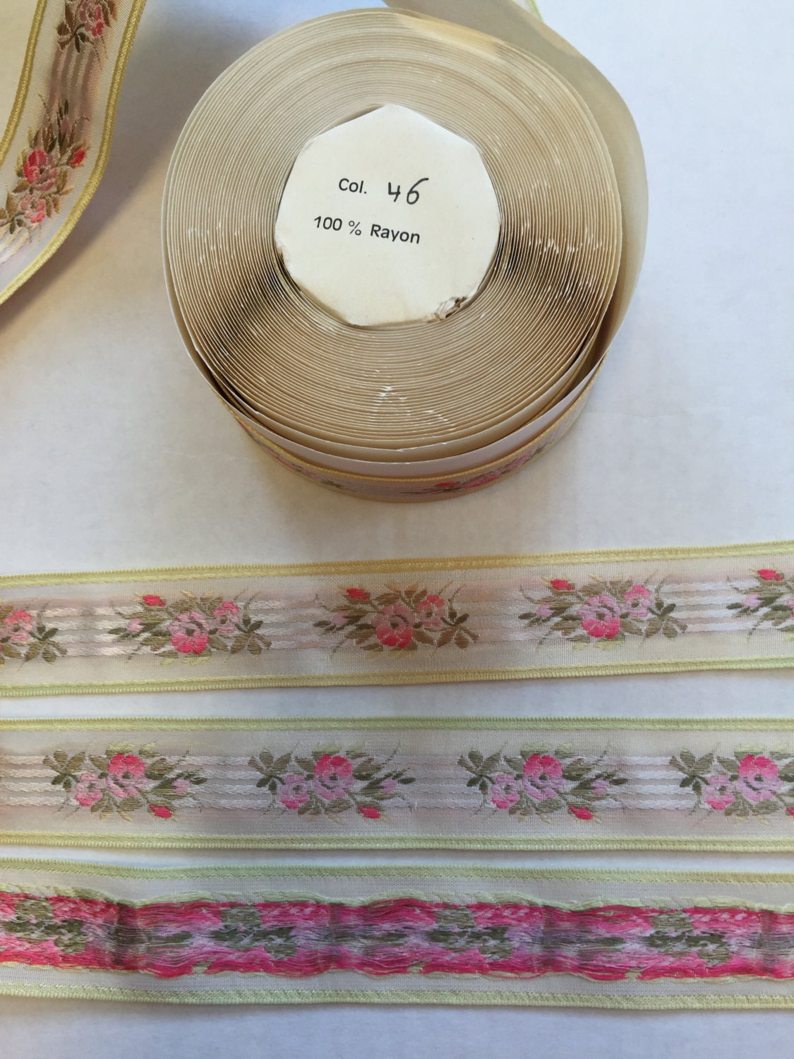 French Vintage Floral Ribbon With Pattern. Made in France. - Etsy