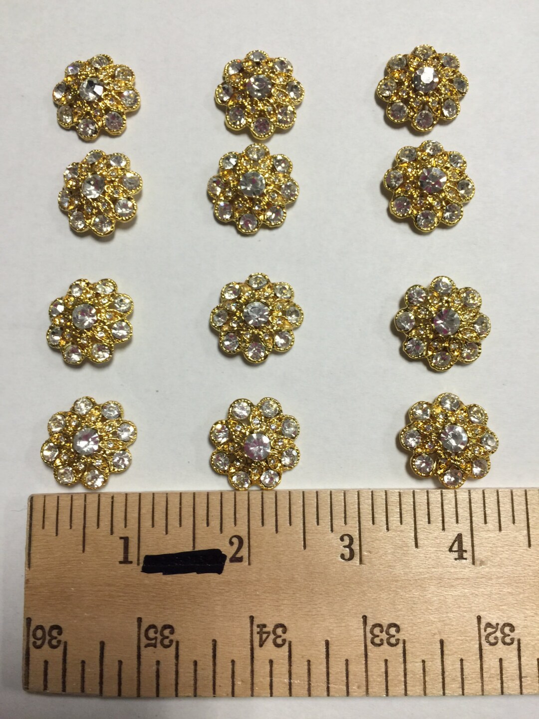 Rhinestone Gold Flower Button. Made in Czech Republic. Gold Buttons ...