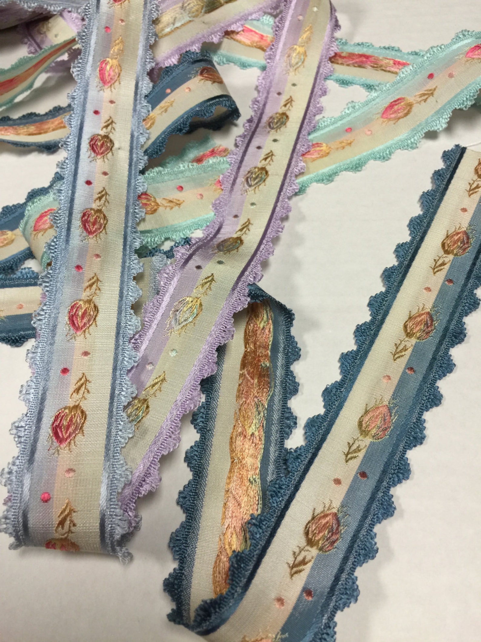 French Vintage Floral Ribbon With Pattern. Made in France. | Etsy