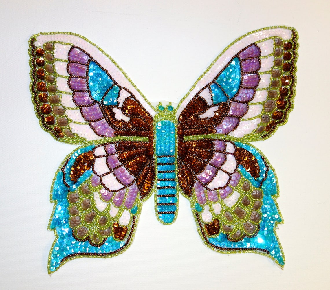 Embroidered and Beaded Butterfly Appliqués with Sequins. | Etsy