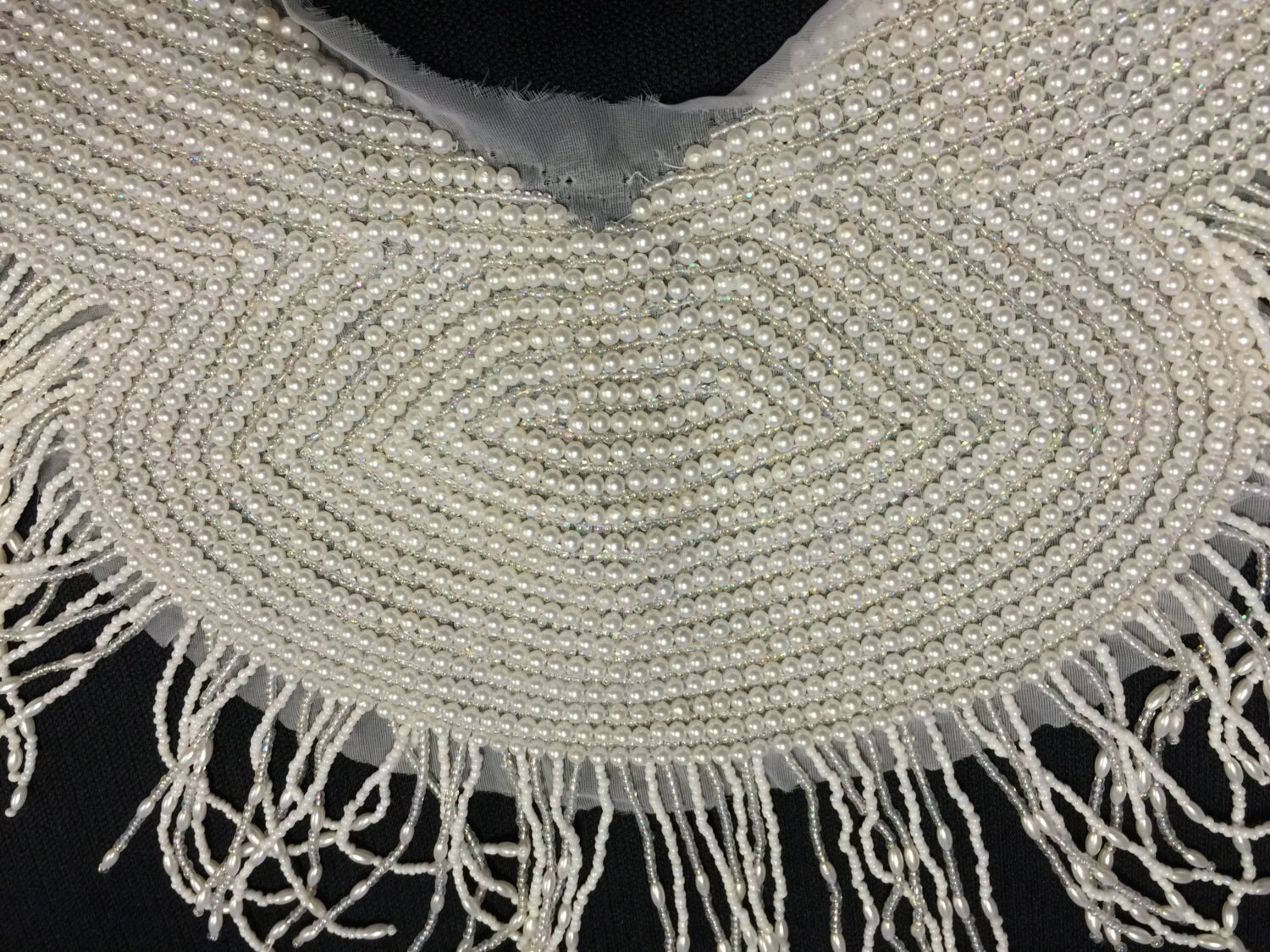 Vintage Large Beaded Fringe Collar Appliqué White & AB Pearls. - Etsy
