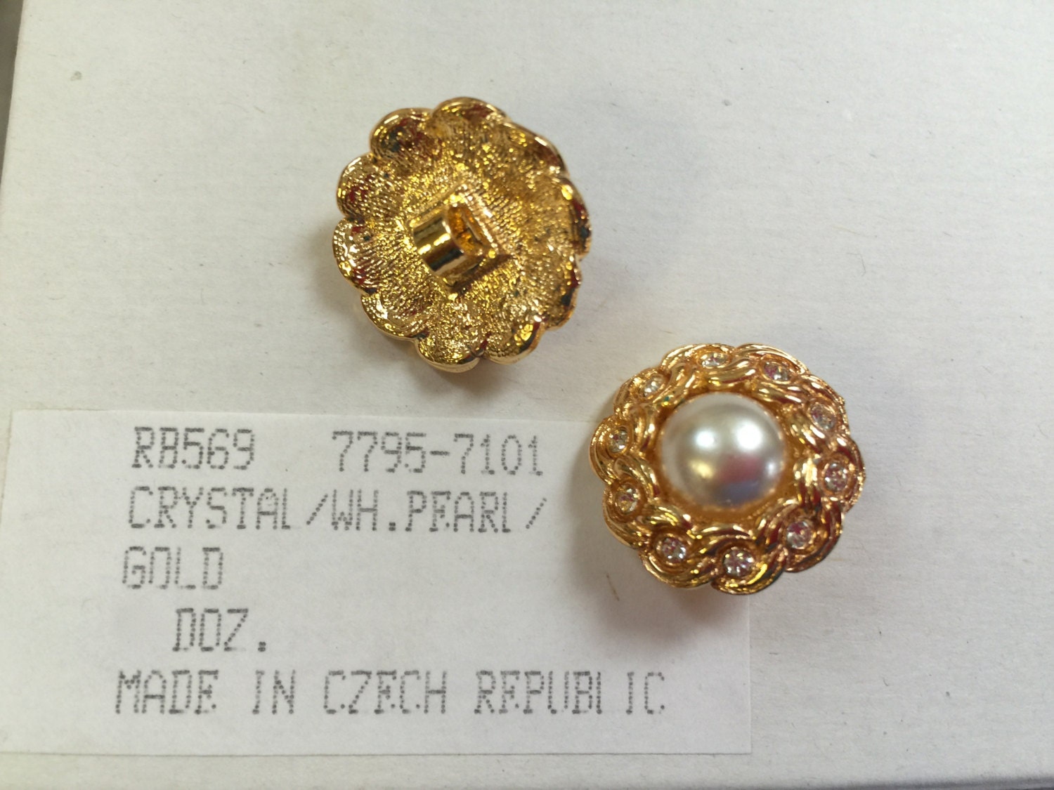 12 Vintage Pearl Buttons Gold. Czech Rhinestone Buttons. Made - Etsy