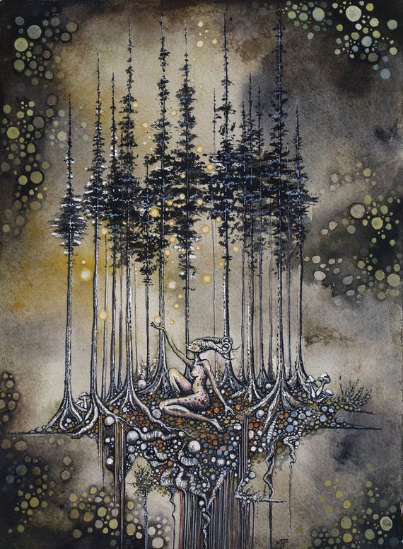 Fantasy Illustration Watercolor Pen and Ink Faun Pine | Etsy