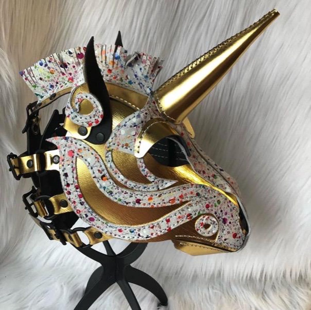 Leather Unicorn Bondage Mask, Pony Play Mask, Full-faced Leather Mask ...