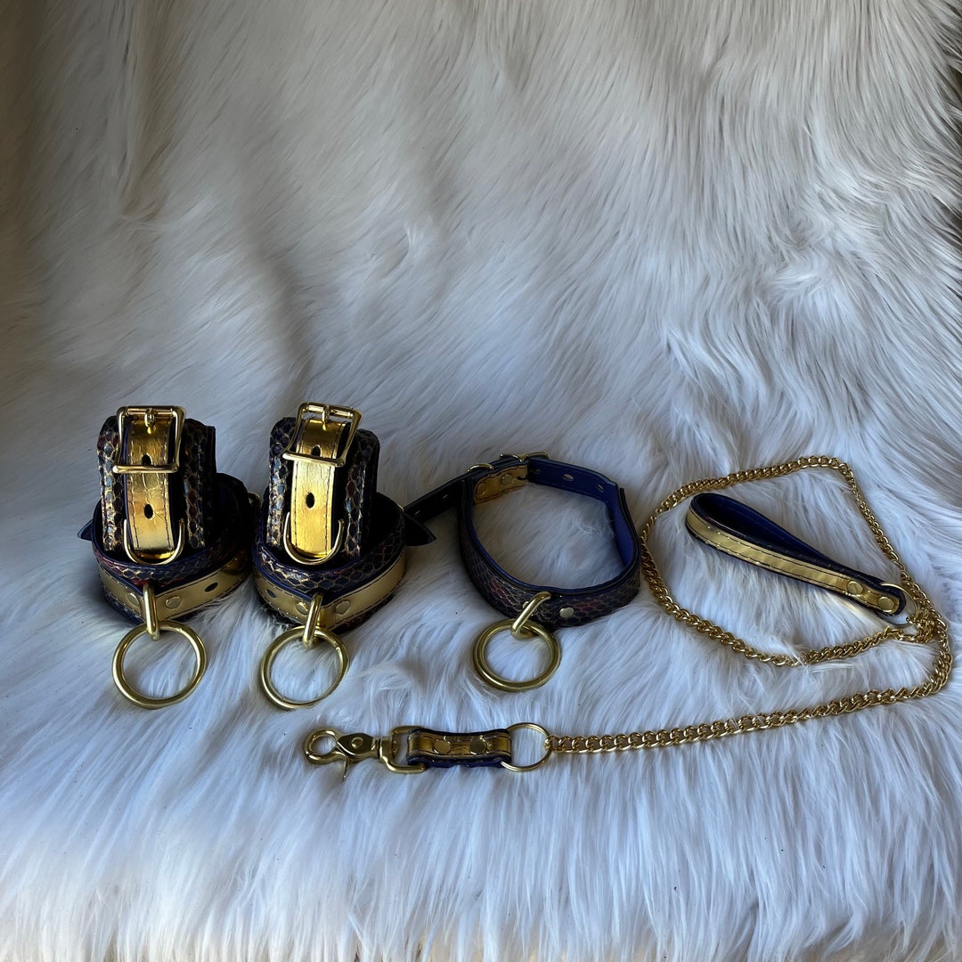 Leather Bondage Set, Restraints, Collar, Posture Collar, Blindfold ...