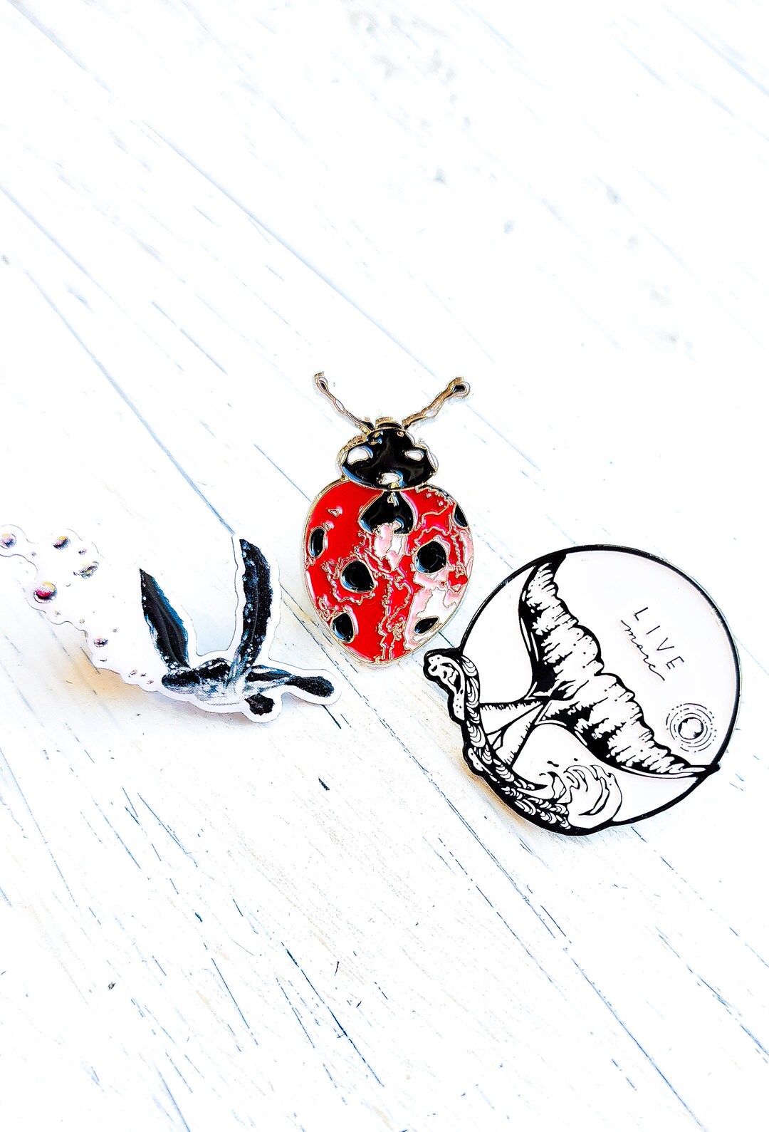 Enamel Pin Bundle, Lady Bug, Sea Turtle, Hiking & Camping Live More ...