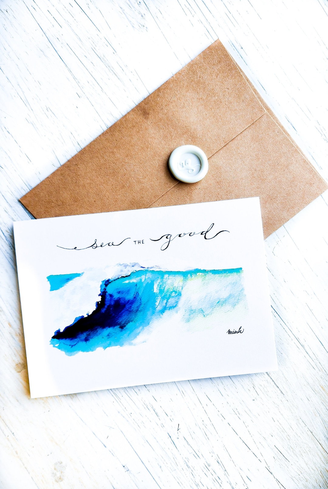 Ocean Watercolor Wave Scene - Sea the Good Card, Blank Card, Thinking ...