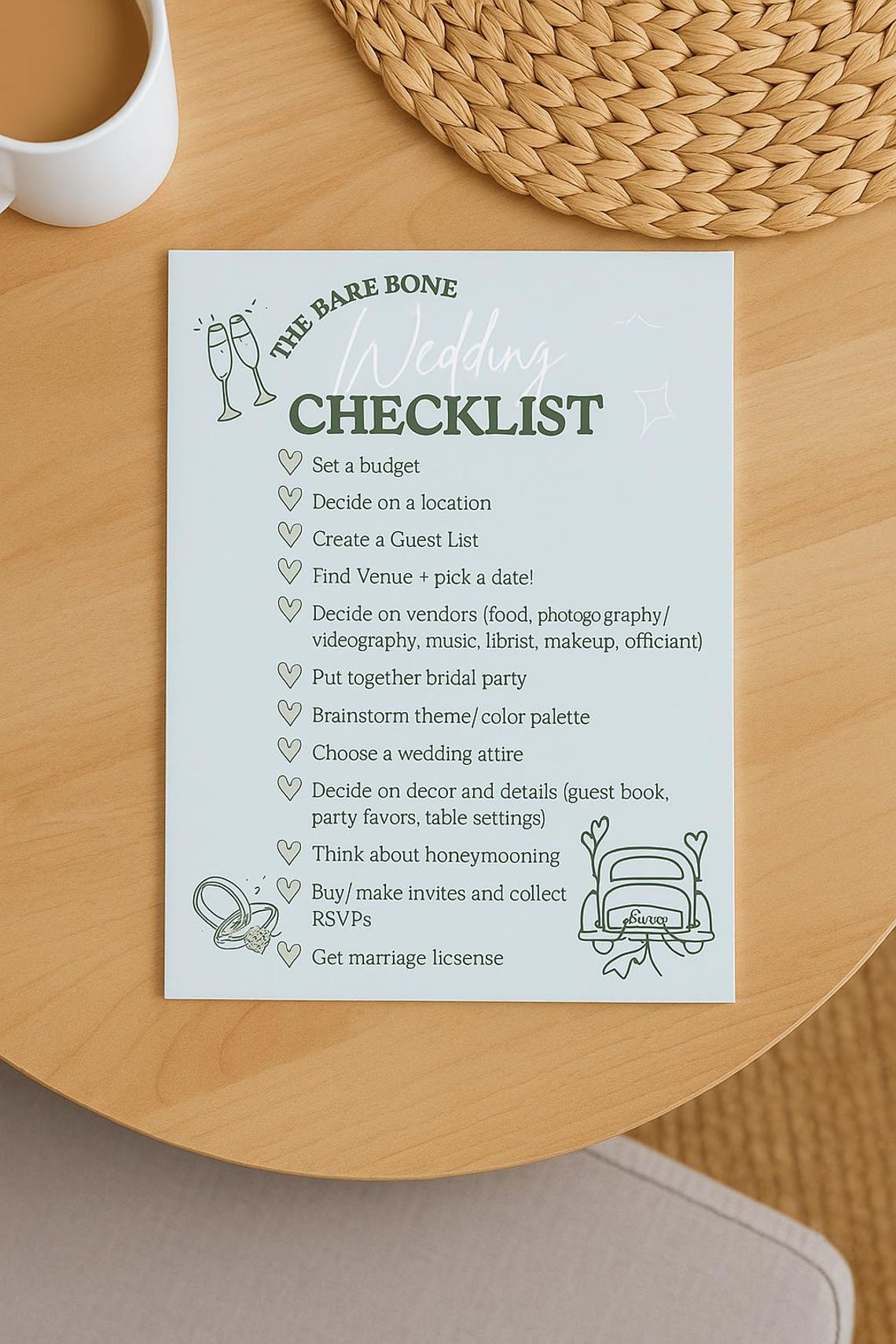 Bare Bone Wedding Checklist | Printable Wedding Planning PDF | Simple Bride To-do List | Digital ...