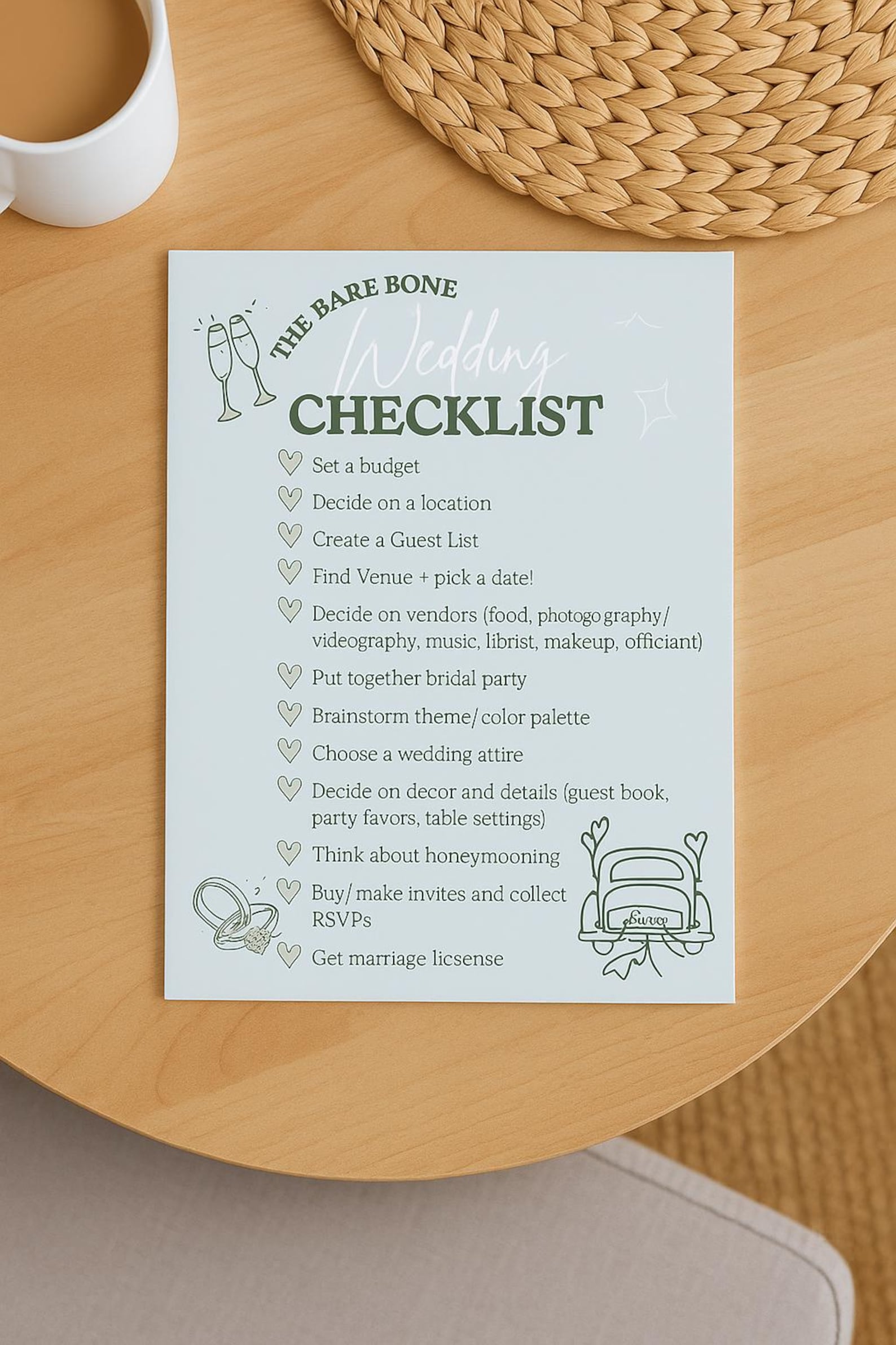 Bare Bone Wedding Checklist | Printable Wedding Planning PDF | Simple Bride To-do List | Digital ...