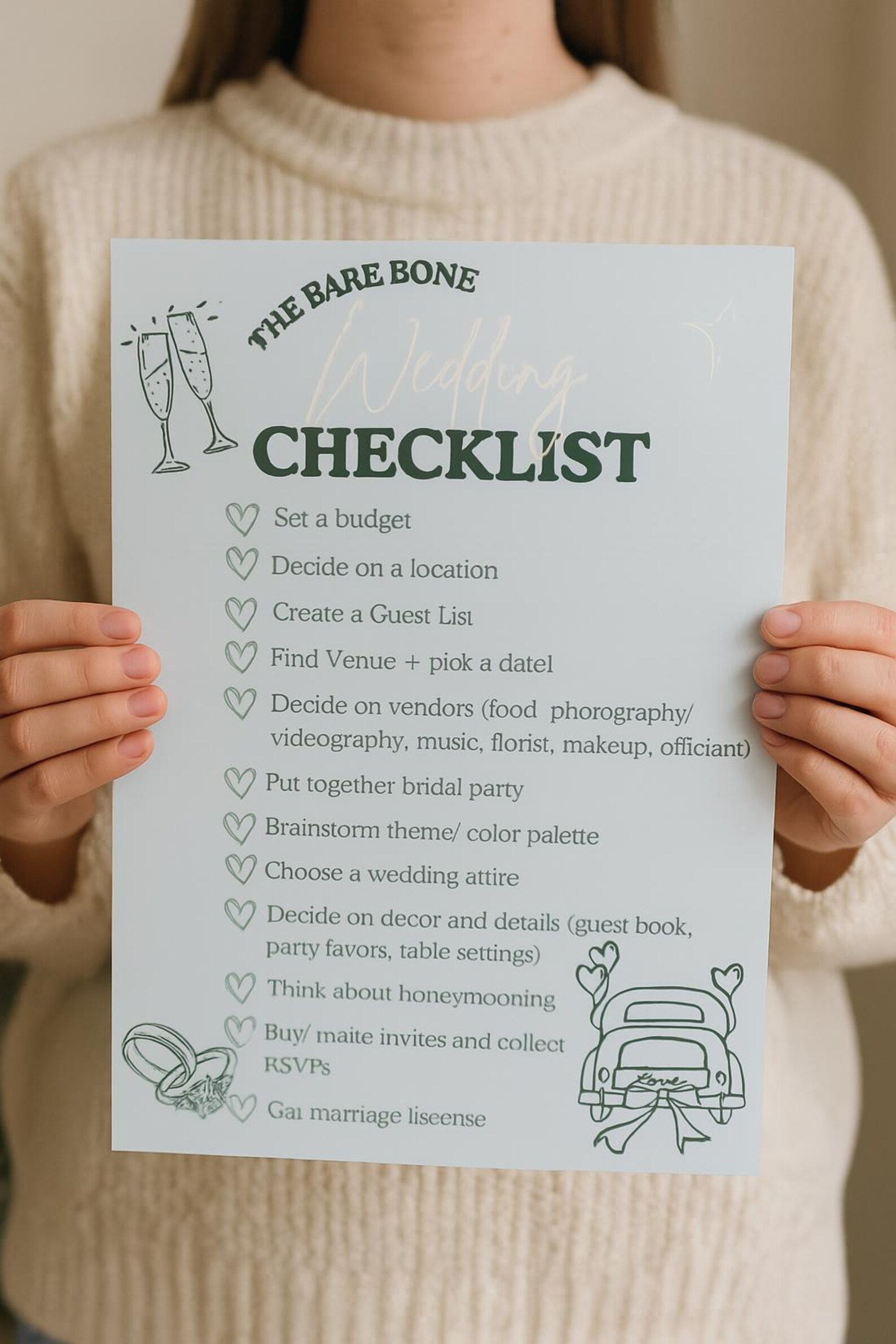 Bare Bone Wedding Checklist | Printable Wedding Planning PDF | Simple Bride To-do List | Digital ...
