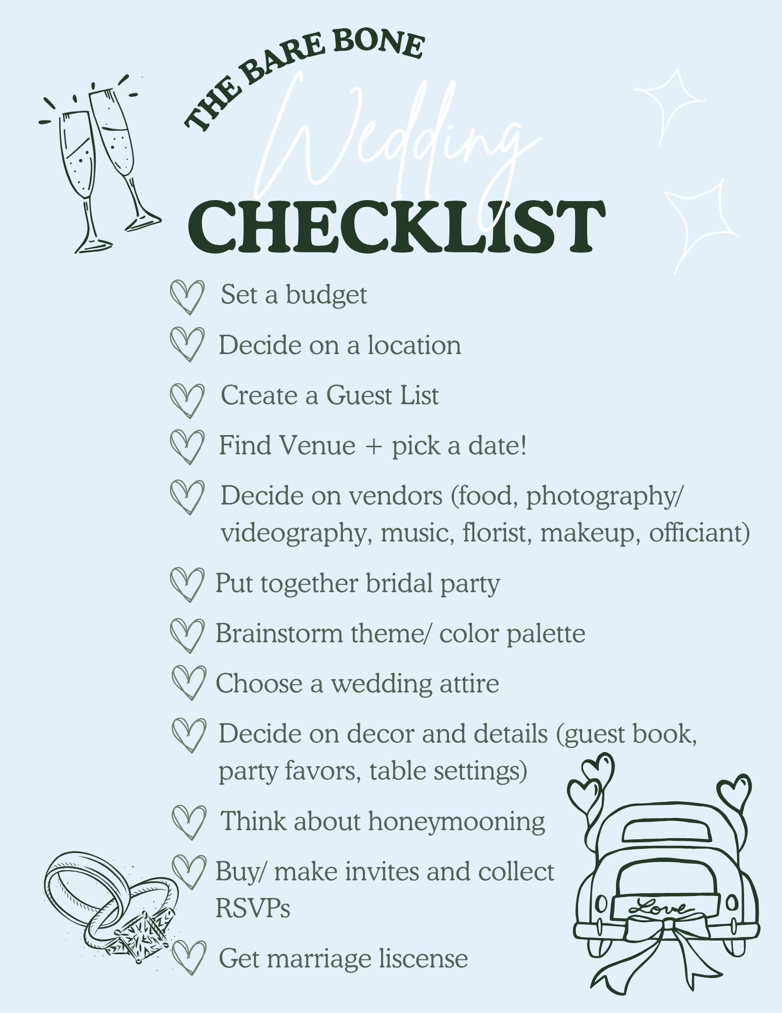 Bare Bone Wedding Checklist | Printable Wedding Planning PDF | Simple Bride To-do List | Digital ...