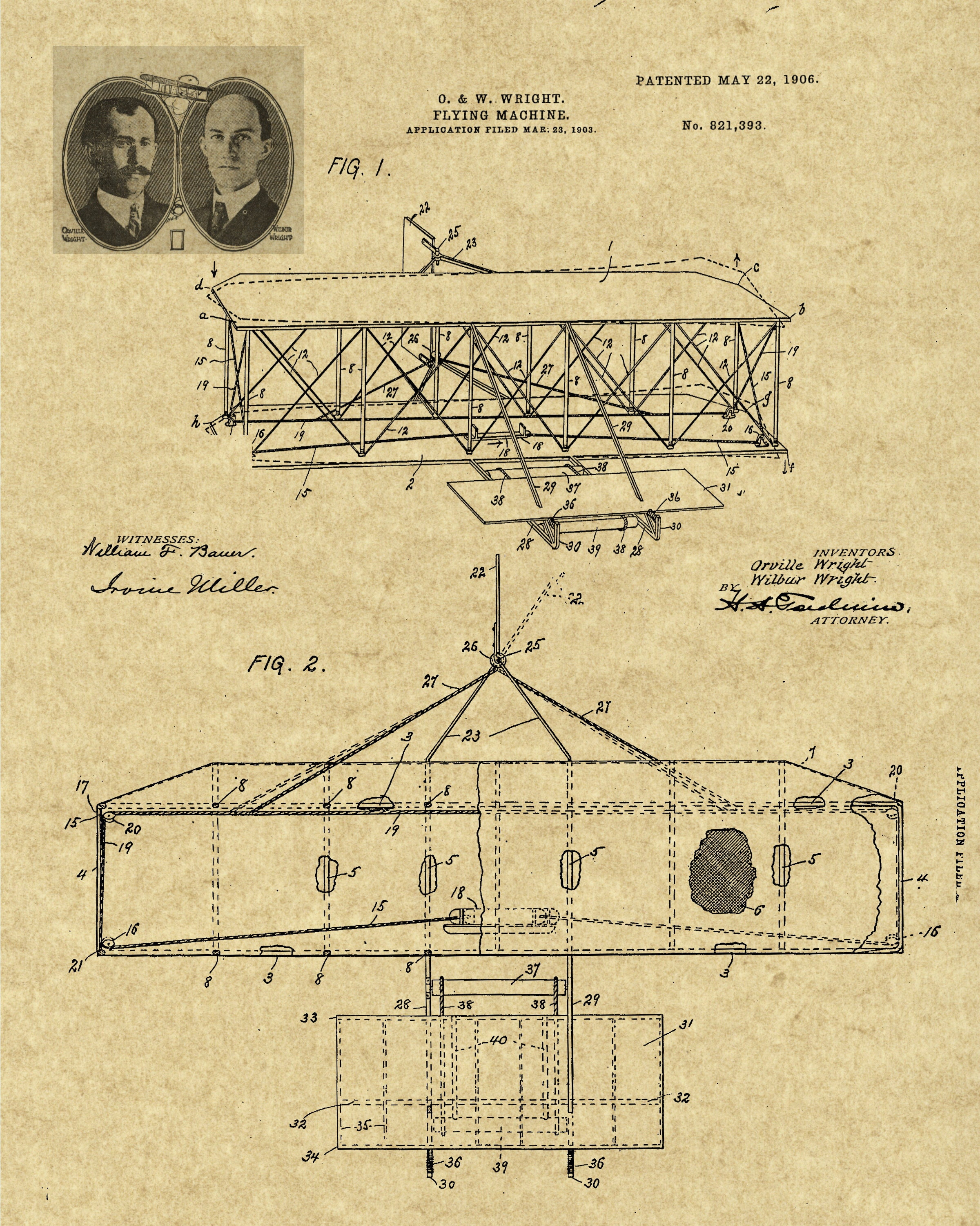 Wright Brothers Orville Wilbur First Flying Airplane Bi Wing Airplane ...