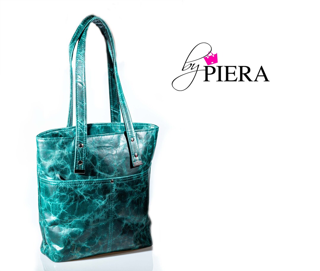 Rustic Teal Leather Tote - Etsy
