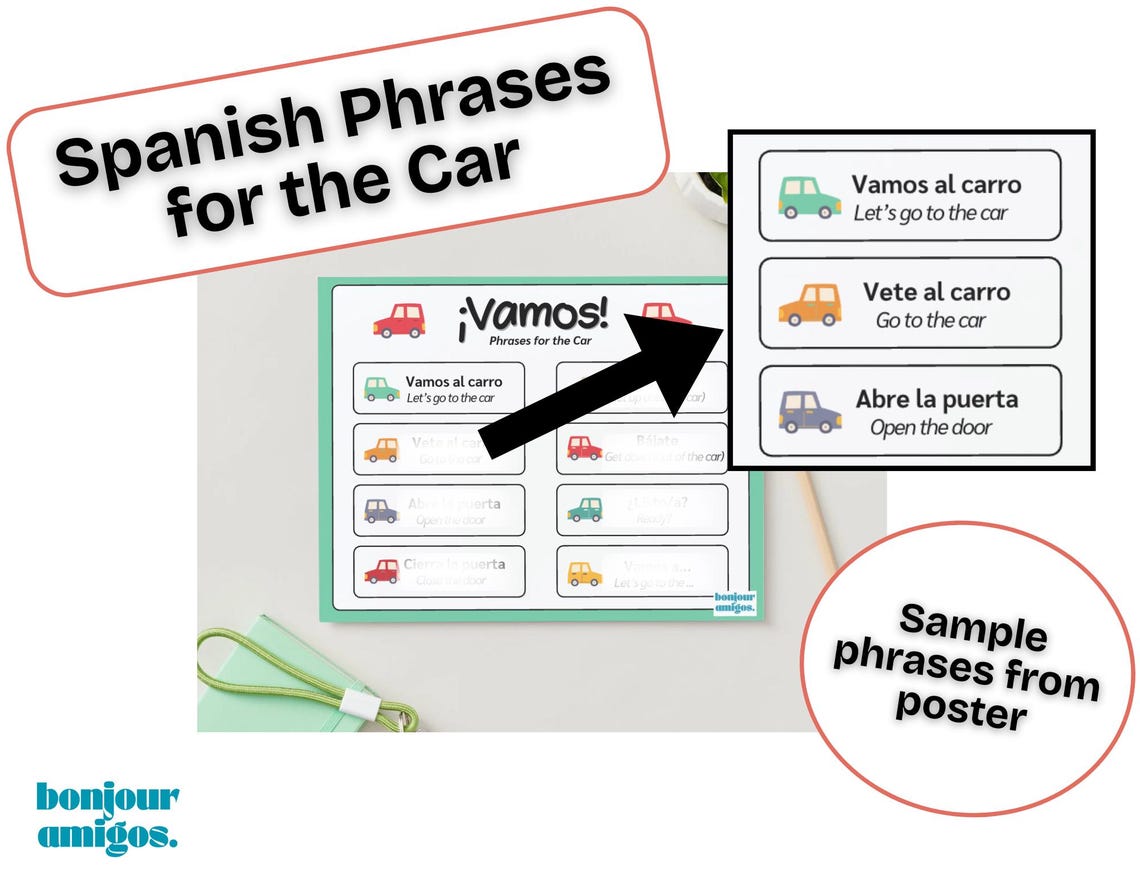 Spanish Car Ride Phrases Poster – Bilingual Kids Learning (printable ...