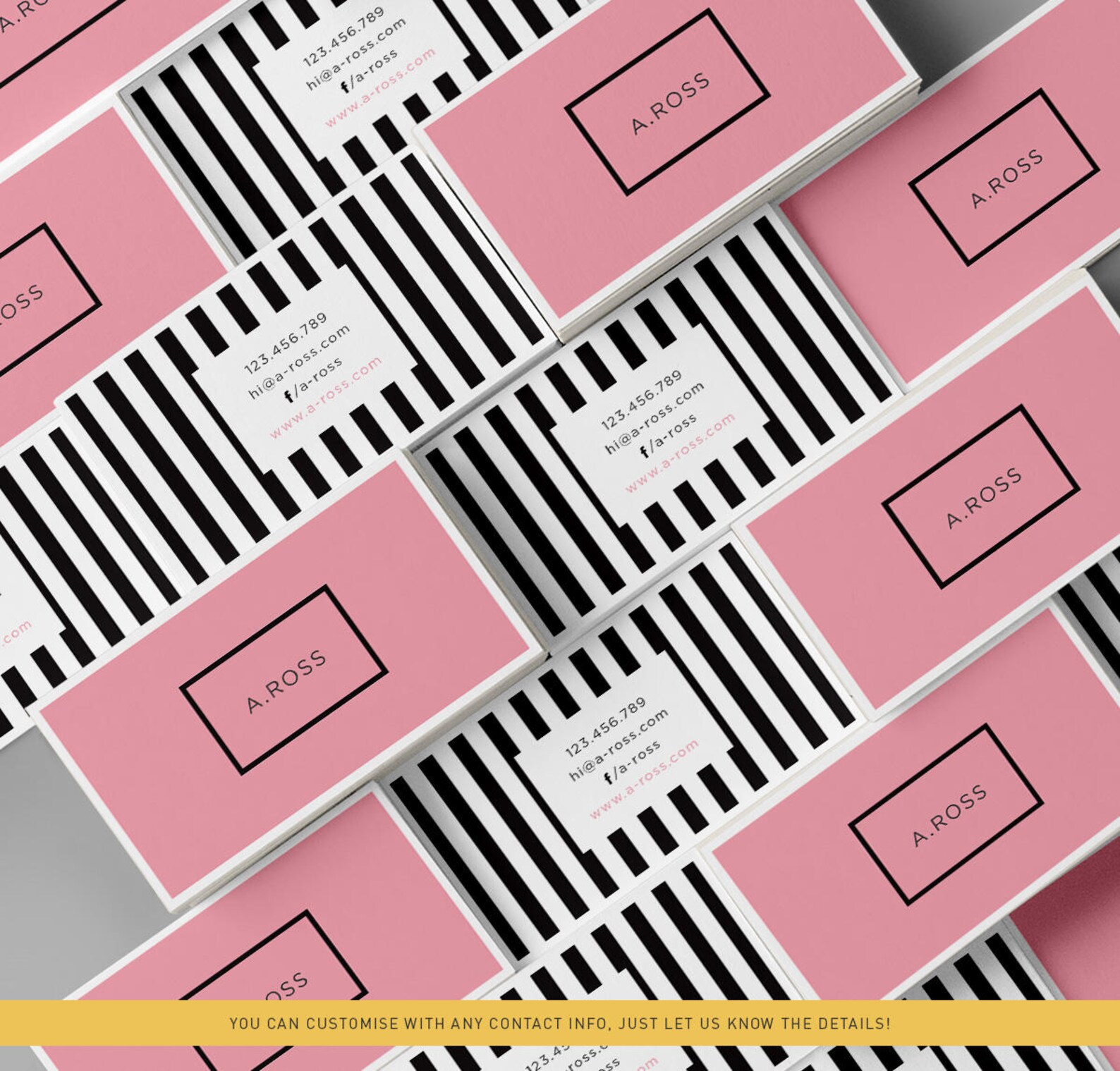 Feminine Business Card, Stripes Business Card, Modern Design, Pink ...