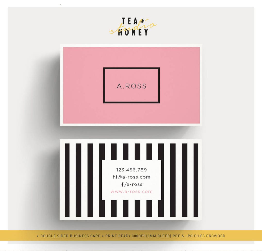 Feminine Business Card, Stripes Business Card, Modern Design, Pink ...