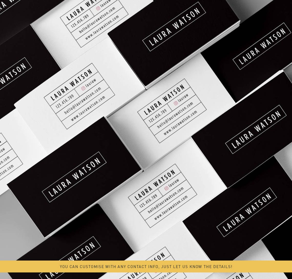 Modern Business Card, Business Card Template, Premade Design, Black ...